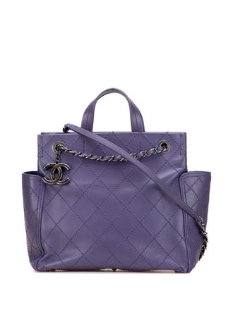 Chanel 2015-2016 kleine CC Pocket Tote Satchel-Tasche aus gestepptem Kalbsleder - Violett