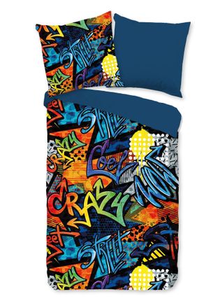 JACK Mikrofaser Wende Bettw&auml;sche 2 TLG. 135x200cm Graffiti Street Art Style Jeff Multi