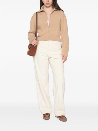 Allude Zip-Up Virgin Wool Cardigan - Beige