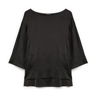 Fiorella Rubino Satinbluse mit U-Boot-Ausschnitt - - Blouses & Shirts - Damen - Schwarzk - XS