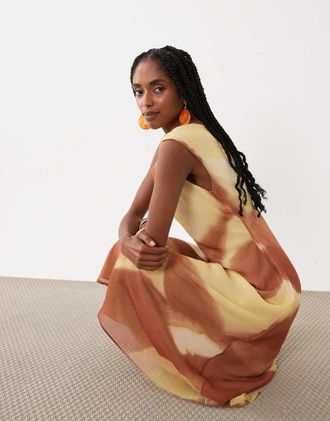 Mango &Auml;rmelloses Maxikleid mit Aquarellmuster in Orange