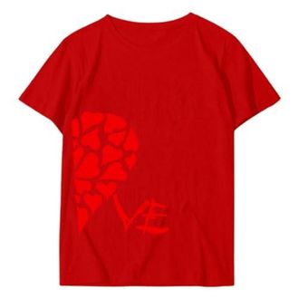 Generic T-shirt graphique &agrave; manches courtes pour la Saint-Valentin 2026 pour hommes et femmes, haut d&eacute;contract&eacute;, mode jeunesse, Rouge, 3XL