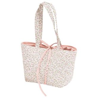 Generic Kexpery Sac &agrave; Main Fleuri en Coton Quilt&eacute; Grand Sac &agrave; Main avec Noeud pour Femmes Sacoche pour Travail Shopping Voyage