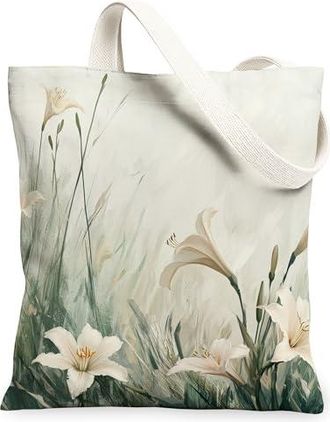 Generic Sac fourre-tout en toile pour le shopping, 33 x 38 cm, motif fleurs de campagne, sac d&eacute;picerie r&eacute;utilisable pour femme, peinture de voyage florale, d&eacute;