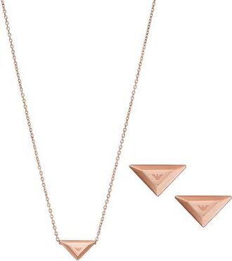 Emporio Armani Ensemble collier et boucles doreilles avec pendentif en acier doré rose pour femme, EGS3121SET