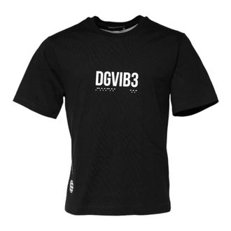 Dolce & Gabbana Schwarzes Vib3 Print Baumwoll-Rundhals-T-Shirt - - Tops - Herren - Schwarzk - XS