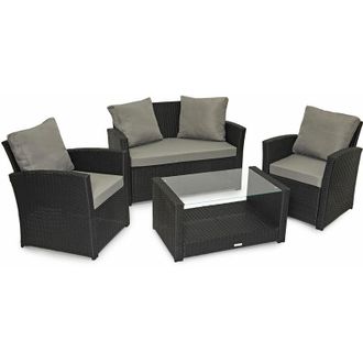 SVITA Roma Polyrattan Lounge Rattan Garten Möbel Set Essgruppe mit Tisch Schwarz - Svita