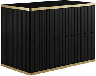 Vente-Unique Meuble sous Vasque Suspendu stri&eacute; liser&eacute; dor&eacute; - Noir - L80 cm - KELIZA