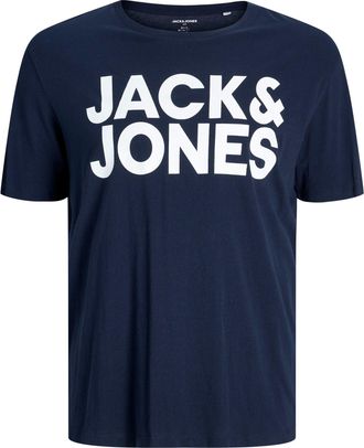 Jack & Jones Jack & Jones Herren Logo T-Shirt Plus Size | Rundhals Kurzarm Shirt | Übergrößen Shortsleeve JJECORP, Farben:Dunkelblau-2, Größe:7XL