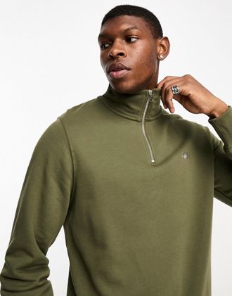 GANT Sweatshirt in Dunkelgr&uuml;n mit Schild-Logo und kurzem Rei&szlig;verschluss