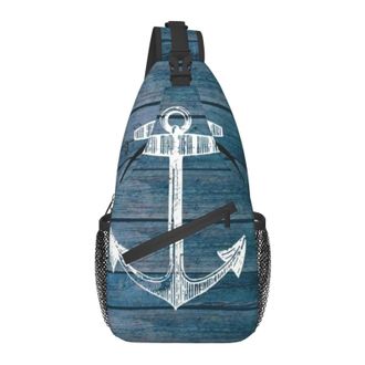 AOOEDM Vintage Nautical Anchors Blue Wood Cross Chest Bag Diagonally Sling Rucksack Crossbody Umhängetasche Reisen Wandern Daypacks für Männer Frauen