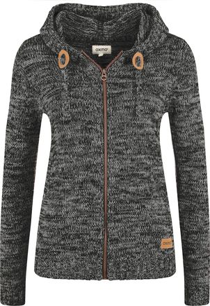 Oxmo OXPhiladelphia Damen Strickjacke Grobstrick Cardigan mit Kapuze Reißverschluss 100% Baumwolle Regular fit, Größe:2XL, Farbe:Black (799000)