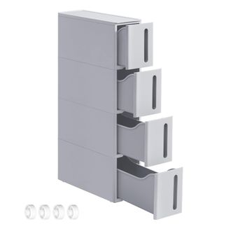 Songmics Nischenregal mit Rollen, Rollwagen mit 4 Schubladen, 17,3 cm breit, Badregal schmal, Rollregal, K&uuml;chenregal, PP-Kunststoff, platzsparend, 45,2 x 17,3 