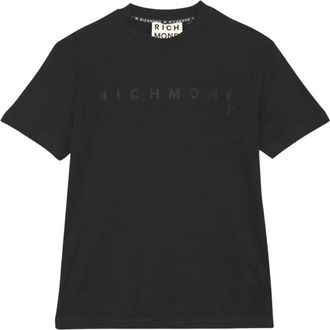 John Richmond Homme, Tops, Noir, Taille: 2XL T-shirt Noire en Coton avec Logo Imprimé