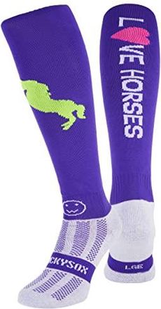 Wackysox Love Horses Chaussettes de sport équestres violettes, chaussettes déquitation pour homme et femme, chaussettes longues rembourrées thermiques pour léq