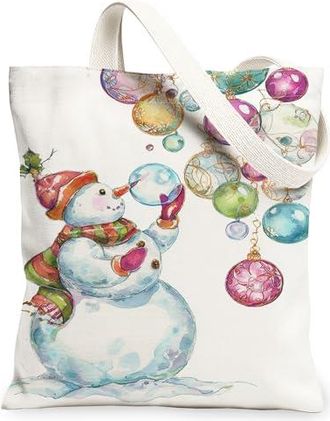 Generic Sacs fourre-tout fantaisistes en toile motif bonhomme de neige, sacs d&eacute;picerie r&eacute;utilisables, l&eacute;gers et lavables avec bandouli&egrave;re pour le shopping, le