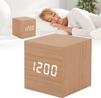 ZJchao Horloge en Bois à LED Grand écran Multifonctionnel 3 Luminosité des Yeux Horloge Numérique à LED Intelligente Portable pour Le Bureau, Réveil en Bois,