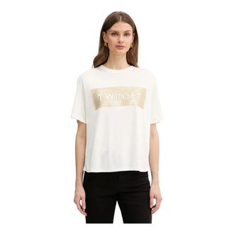 Twinset T-shirt avec logo et sequins - Femme - Tops - Beige - Taille: 38 FR