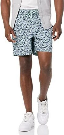 Amazon Essentials Short à Entrejambe de 15 cm avec Cordon de Serrage Homme, Bleu Clair Fleurs Graphiques, XXL