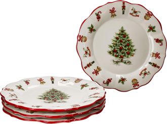 MamboCat Maestro Natale 4er Set Gebäckteller Ø28,5cm I italienische Keramik-Speiseteller für 4 Personen mit Weihnachtsdekor I Essteller für Kekse&Co I Service 