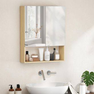 HOMCOM Spiegelschrank Bad, Badezimmerschrank mit Spiegel Soft-Close, Badschrank mit 2 Türen, Verstellbarem Regal, Hängeschrank Wandschrank, 60 x 16,6 x 75cm 