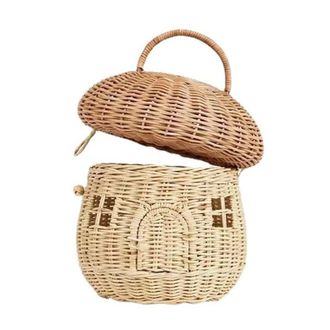 Generic Rattan Aufbewahrungskorb Pilzkorb Dekorative Pilzkorb gewebter Korb mit Deckel und Griff gewebter Korb des Wicker Aufbewahrungskorbs f&uuml;r Regal Organiz