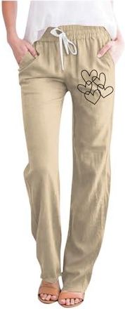 Generic Pantalon en coton et lin pour femme - Jambe large - Pantalon de plage d&eacute;t&eacute; confortable - Pantalon de yoga Palazzo - XIYU26089, beige, 3XL