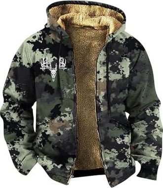 Generic Sweat à capuche en polaire pour homme - Camouflage - Chaud - Doublure Sherpa - Fermeture éclair intégrale - Manches longues - Polyvalent - Coupe ample