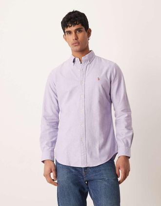 Polo Ralph Lauren Lang&auml;rmliges Oxford-Hemd aus Baumwolle in Flieder mit Markenlogo-Lila