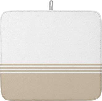 Generic Abtropfgestel Beige Streifen Geometrisch Trockenmatte Fürs Geschirr Leicht Zu Reinigen Spülbeckenmatte Mit Aufhängeschlaufe Abtropfmatte 41X46Cm Für A