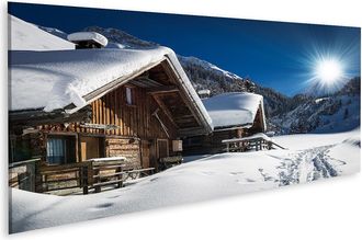 Islandburner Leinwandbild Winter Ski Chalet Und H&uuml;tte In Schneeberg - Leinwand 120x40cm - Panorama