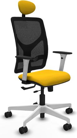 Piqueras y Crespo Call Center Stuhl mit wei&szlig;en und schwarzen Armlehnen, h&ouml;henverstellbare Lendenwirbelst&uuml;tze und festes Kopfteil, ausgestattet mit Syncro/Traslack. Schw