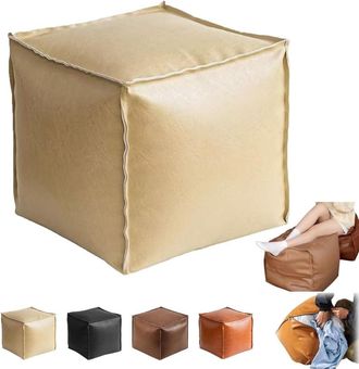 Generic Stuffable Cushion Bag,16 Inch Floor Footrest Cushion Storage Solution,Faux Leather Pouf Cover,Cube Footrest Unstuffed for Home Decor Living Room,Bedro
