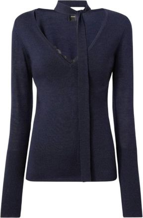 Pinko Pinko - Maille col en V - Femme - Pulls - Bleu - Taille: 36 FR