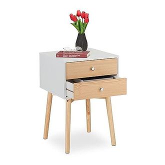 Relaxdays Nachttisch, mit 2 Schubladen, HBT: 60x40x40 cm, f&uuml;r Schlaf-, Kinder-, Jugendzimmer, Nachtkommode, wei&szlig;/Natur