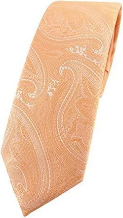 TigerTie Cravate fine design, motif cachemire - Binder Tie, orange saumon, blanc argenté, Größe: ca. Länge 150 cm, Breite 6 cm