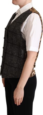 Dolce & Gabbana Womens Gray Wool Leopard Print Waistcoat Vest Alpaca Cotton Nylon Clothing