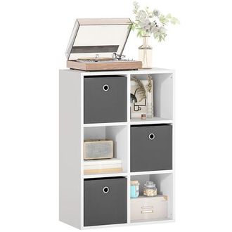 HOMCOM B&uuml;cherregal B&uuml;cherschrank mit 3 Stoff-Schubladen, Standregal mit 3 offenen Regalen, Modern Aufbewahrungsregal B&uuml;roregal 53,7 x 30 x 79,8 cm, Wei&szlig;+Grau