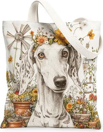 Generic Sac fourre-tout en toile motif chien Saluki printanier pour faire du shopping, 33 x 38,1 cm, sac d&eacute;picerie r&eacute;utilisable pour femme, motif animal de co