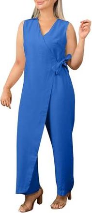 Generico Combinaisons élégantes pour femme en lin et coton légères confortables, combinaison deux pièces confortable sans manches chemise + pantalon avec poche