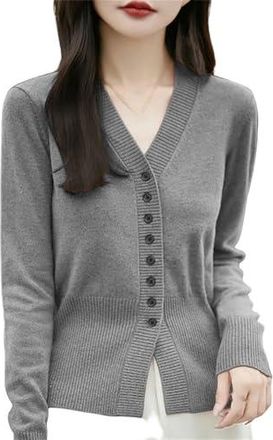 Generic Cardigan dhiver &agrave; simple boutonnage pour femme Col en V Mode cor&eacute;enne Pull tricot&eacute; doux et chaud, Gris, XL
