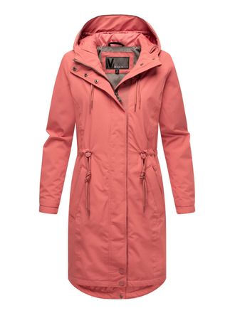 Marikoo lange Damen &Uuml;bergangsjacke mit Teddyfutter & Kapuze - Megumii