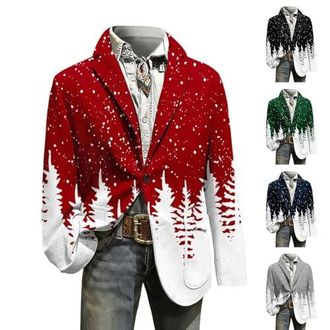 Generic Vestes de costume de Noël en velours côtelé pour homme - Blazer amusant à manches longues et revers cranté - Manteaux de Noël professionnels décontrac