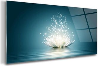 Tulup Tableau sur verre - 140 x 70 cm - Tableau mural décoratif - Verre Décorative - Fleur de Lotus