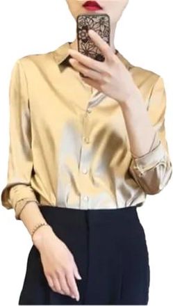 Generic Chemise de bureau élégante en crêpe de soie et satin pour femme, doré, M