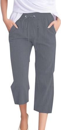 Generic Pantalon en coton et lin pour femme - Jambe large - Pantalon de plage d&eacute;t&eacute; pour femme - Confortable - Pantalon de yoga Palazzo XIYU26003, gris fonc&eacute;, 