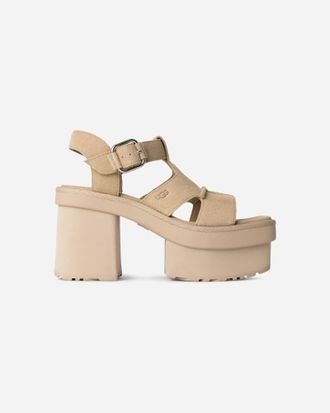 UGG New Heights Plateausandale mit T-Riemen f&uuml;r Damen in Brown, Gr&ouml;&szlig;e Wildleder