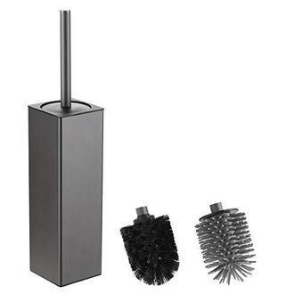 BGL Fashion Brosse WC et Support Gris en Silicone avec 2 t&ecirc;tes de Brosse, Brosse carr&eacute;e en Aluminium pour Le Nettoyage de la Salle de Bain, brosses de Toilette