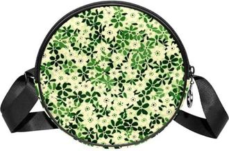 Generic Sac &agrave; bandouli&egrave;re rond pour femme, motif fleurs vertes printani&egrave;res, sac &agrave; dos avec fermeture &eacute;clair, bretelles r&eacute;glables, sac &agrave; main rond d&eacute;contract&eacute;