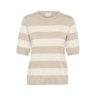 Kaffe Gestreifter Strick Kurzarm Top - - Knitwear - Damen - Grau - XS